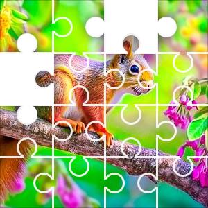 Daily Jigsaw Puzzle 2024-11-04 Squirrel Tree Flowers - JigZone.com